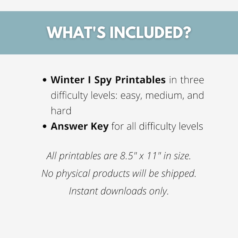 Winter I Spy Printable, Winter Activity, 3 Pages Easy to Hard, Counting ...