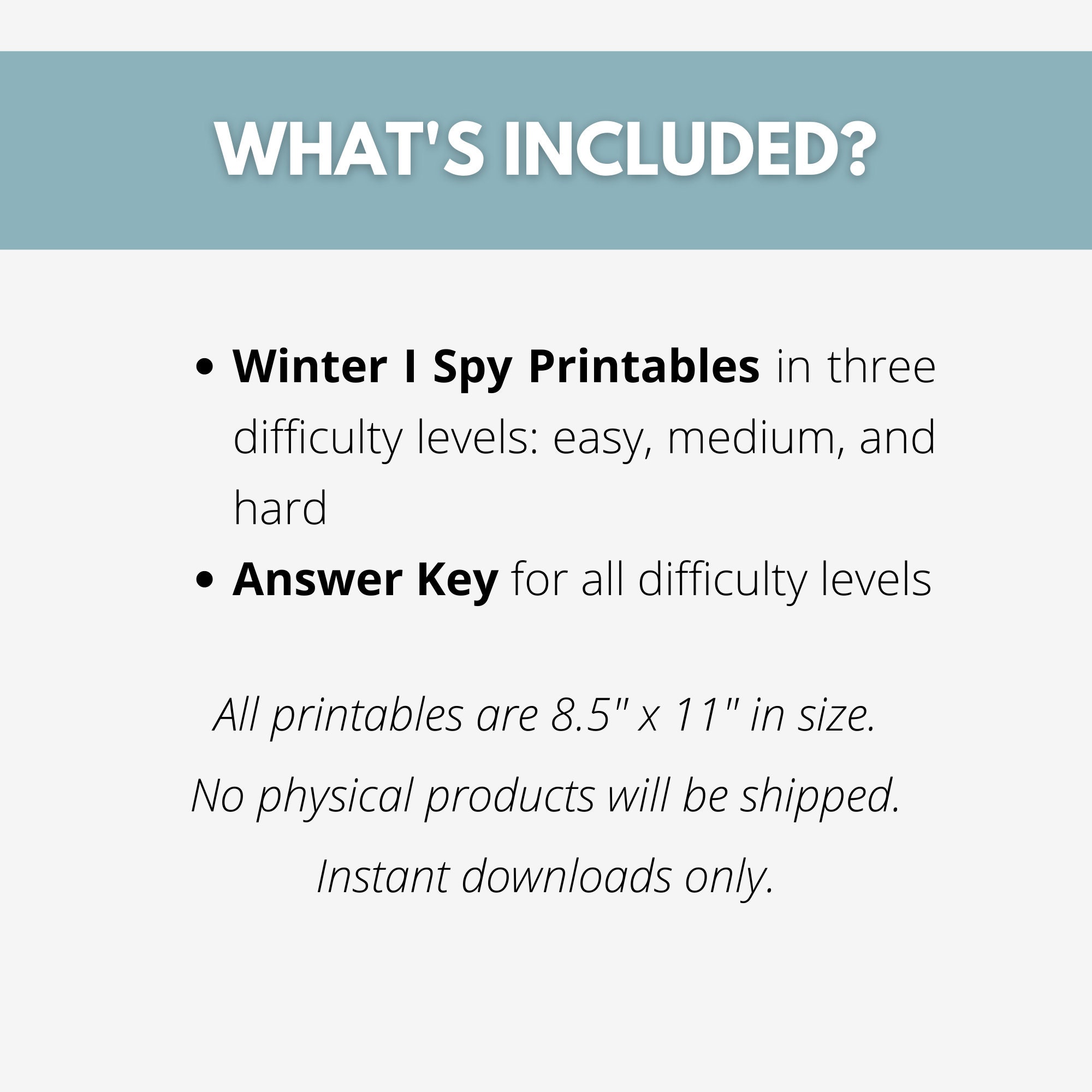 Winter I Spy Printable, Winter Activity, 3 Pages Easy to Hard, Counting ...
