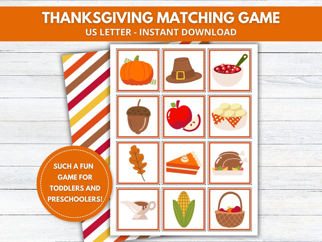 Thanksgiving Matching Game, Thanksgiving Memory Game, Memory Card Game ...