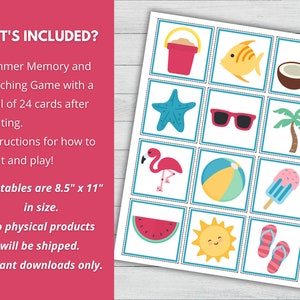 Summer Memory Game Printable, Matching Game, Beach Flash Cards, Summer ...
