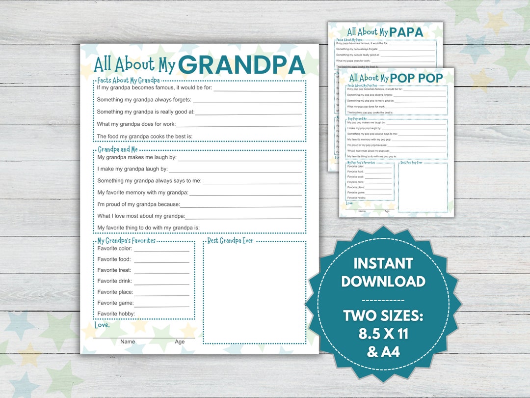 All About My Grandpa Printable, Grandparents Day, Fathers Day Gift ...