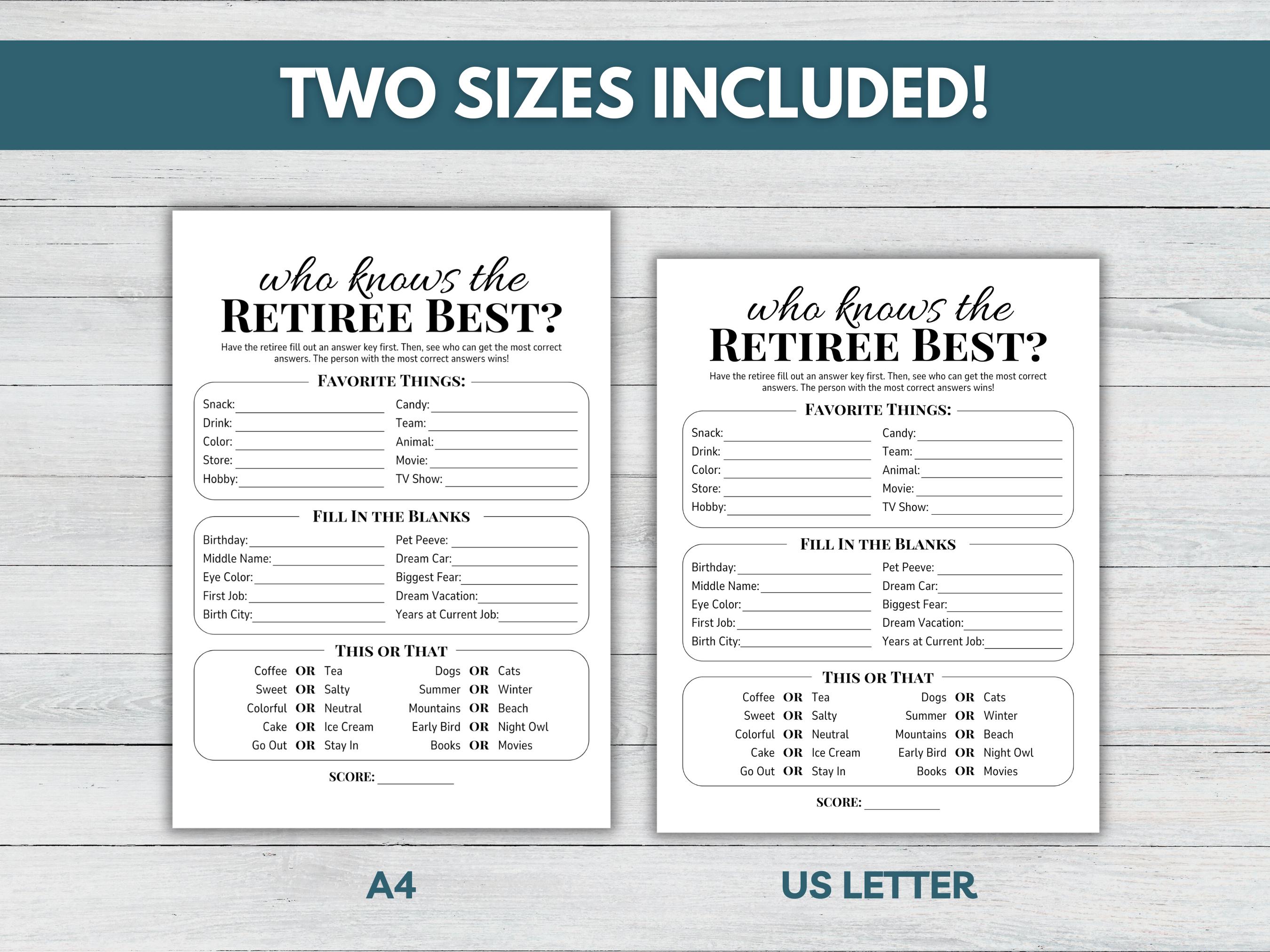 Who Knows the Retiree Best Game, Printable Retirement Party Game, How ...