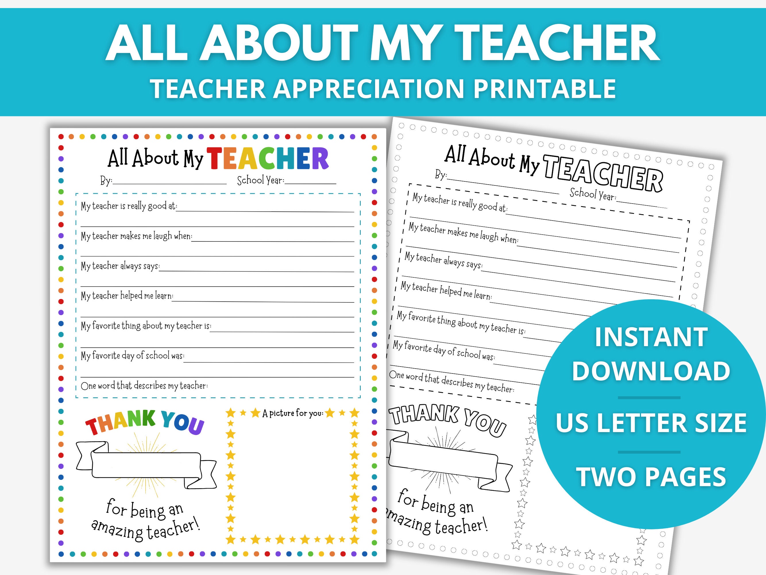 Teacher Appreciation Week Printable, All About My Teacher, Teacher ...