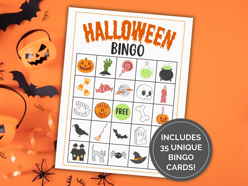 35 Halloween Bingo Cards, Printable Halloween Party Game, Kid Classroom ...