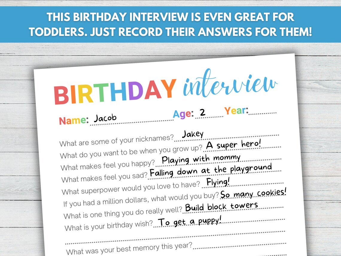 Kids Birthday Interview, Printable Birthday Questionnaire, Toddler ...