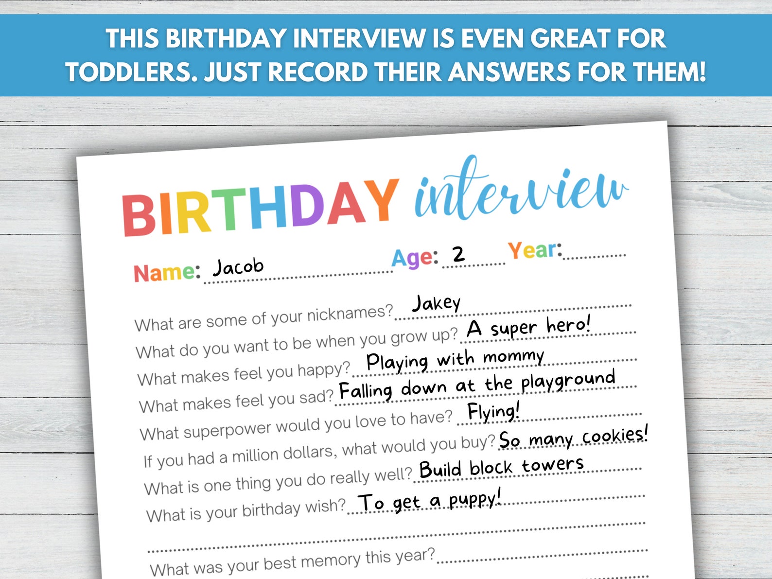 Kids Birthday Interview, Printable Birthday Questionnaire, Toddler ...