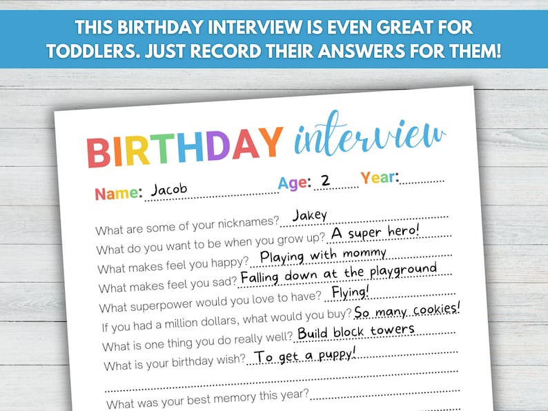 Kids Birthday Interview, Printable Birthday Questionnaire, Toddler ...
