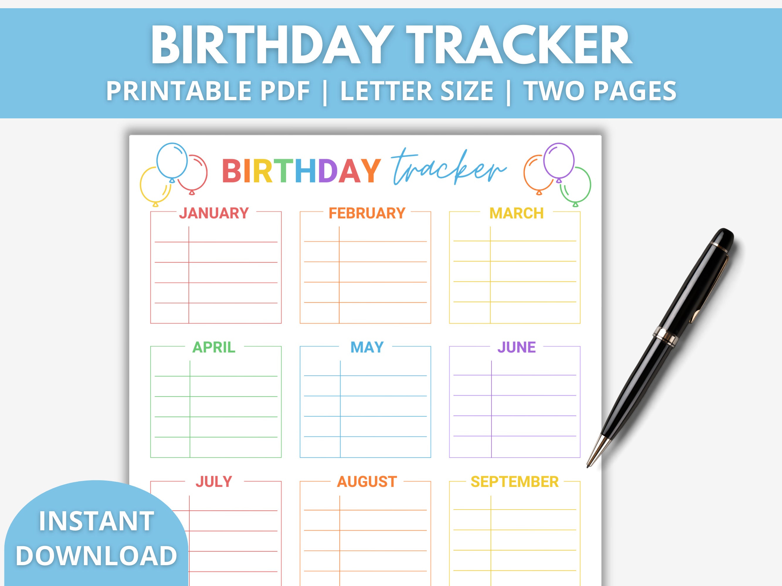 Birthday Tracker Printable, Birthday Planner Printable, Birthday ...