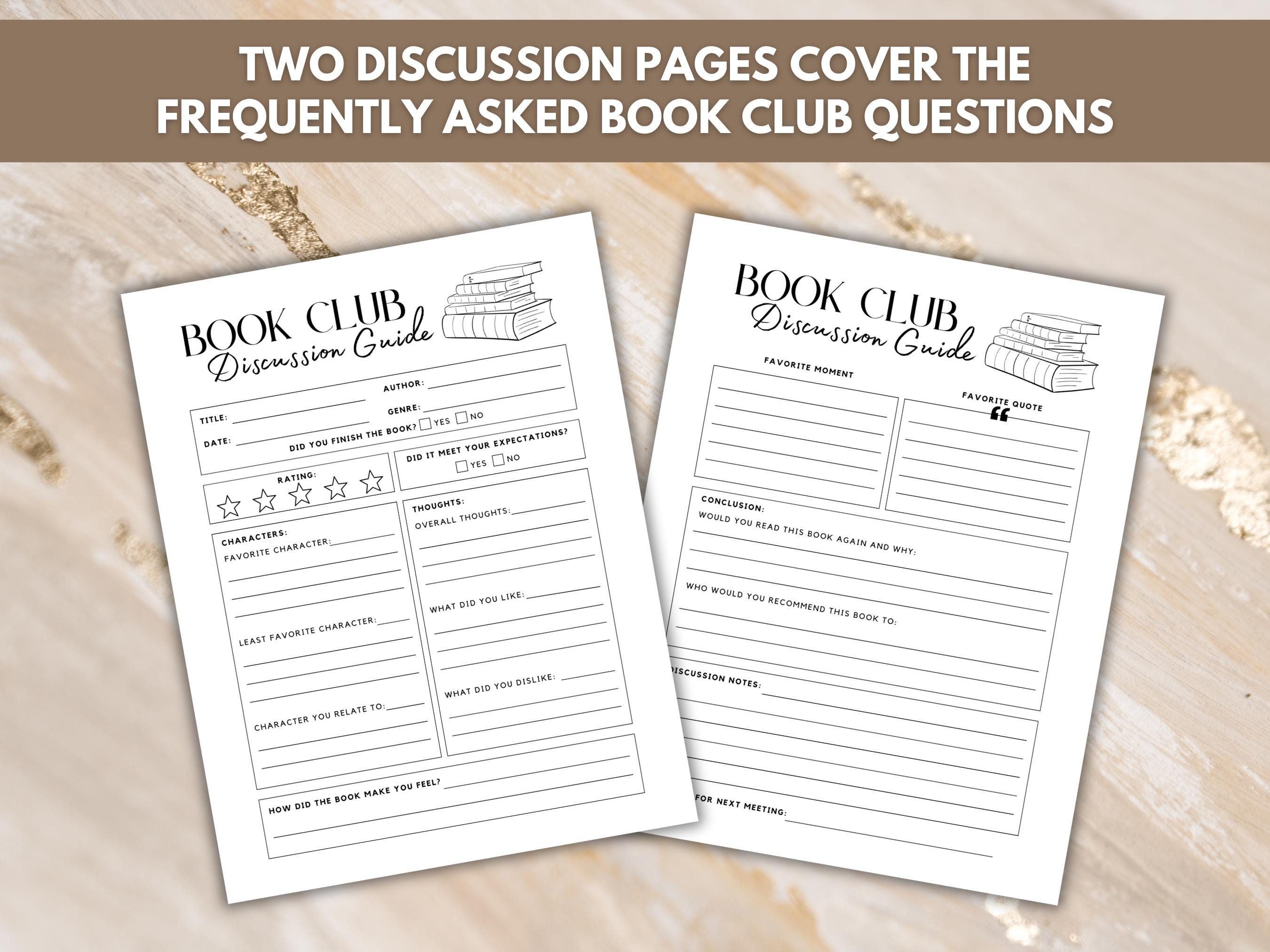 Book Club Discussion Guide, Printable Book Club Kit, Book Club Journal ...