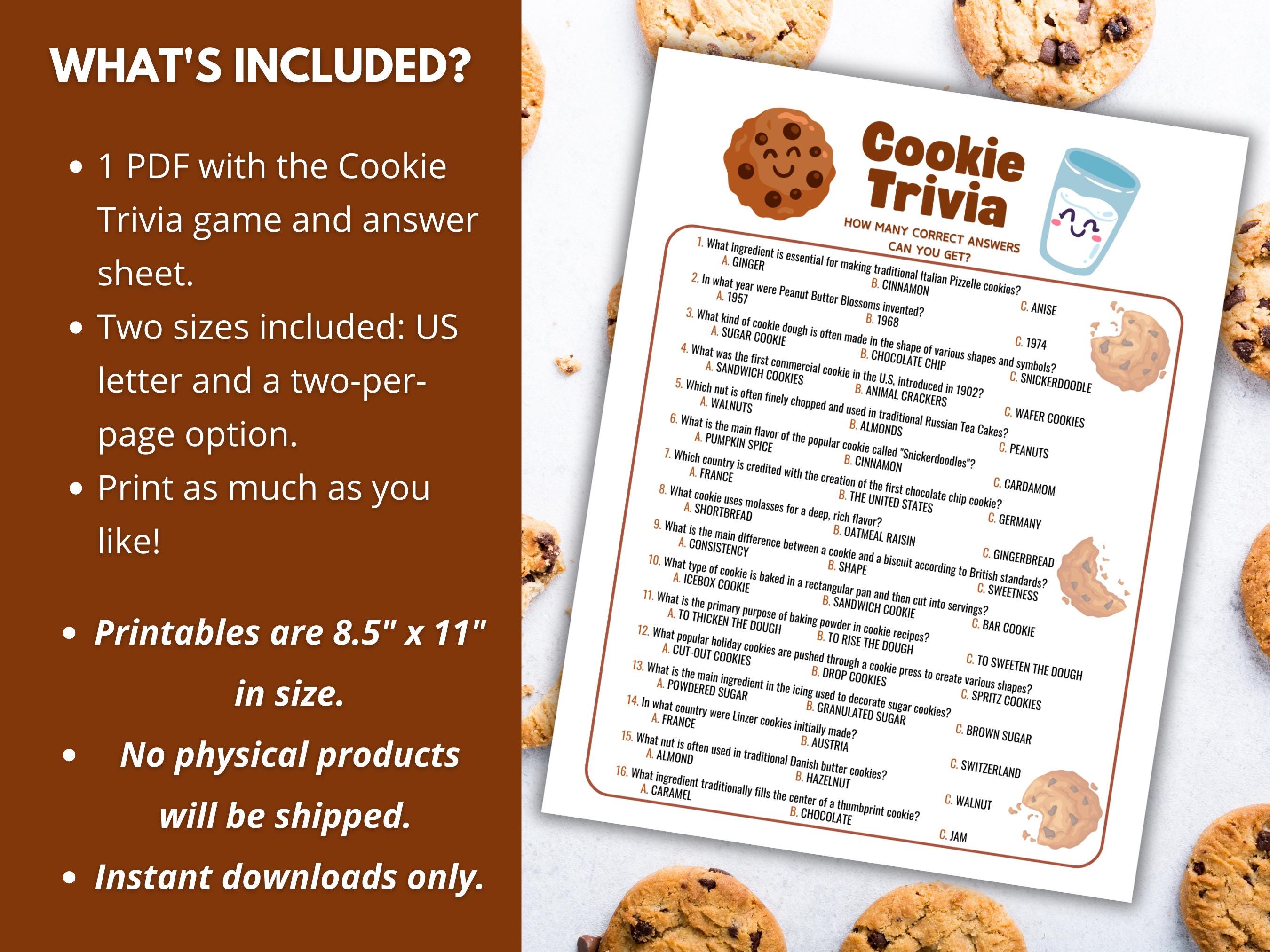 Cookie Trivia Game, Cookie Exchange game, Cookie Swap, Cookie Quiz ...