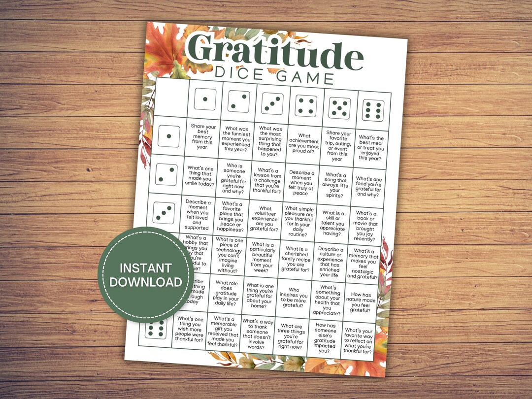 Gratitude Dice Game, Thanksgiving Party Game, Friendsgiving Table Talk ...