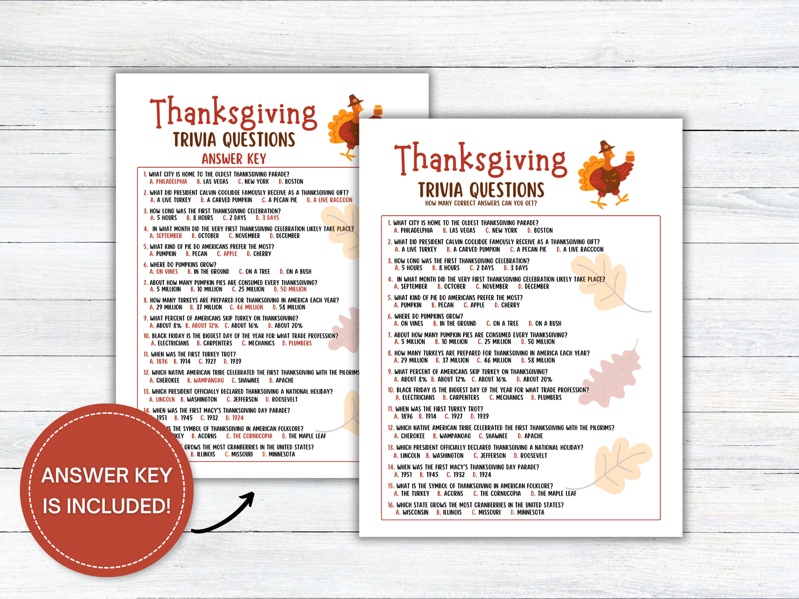 Thanksgiving Trivia Game, Printable Thanksgiving Trivia Questions, Fall ...