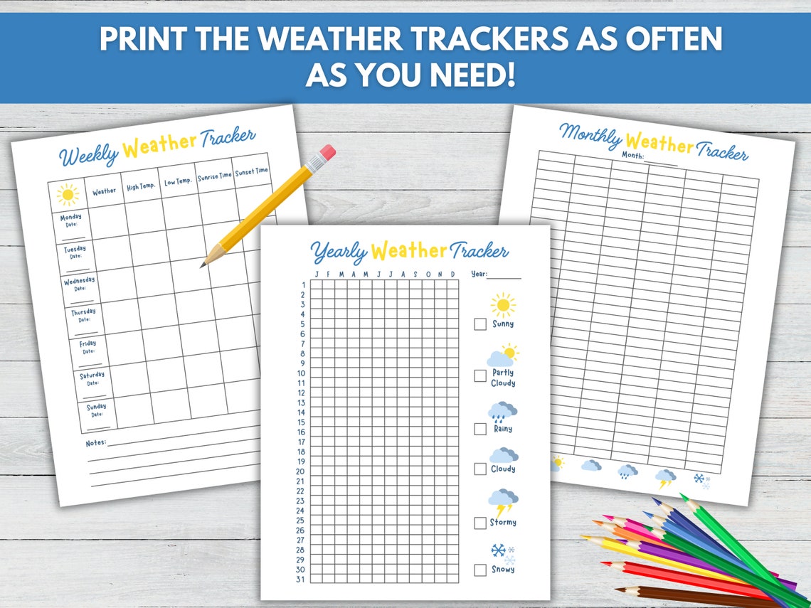 Weather Tracker Printable, Weekly Monthly Yearly Weather Chart, Kids ...