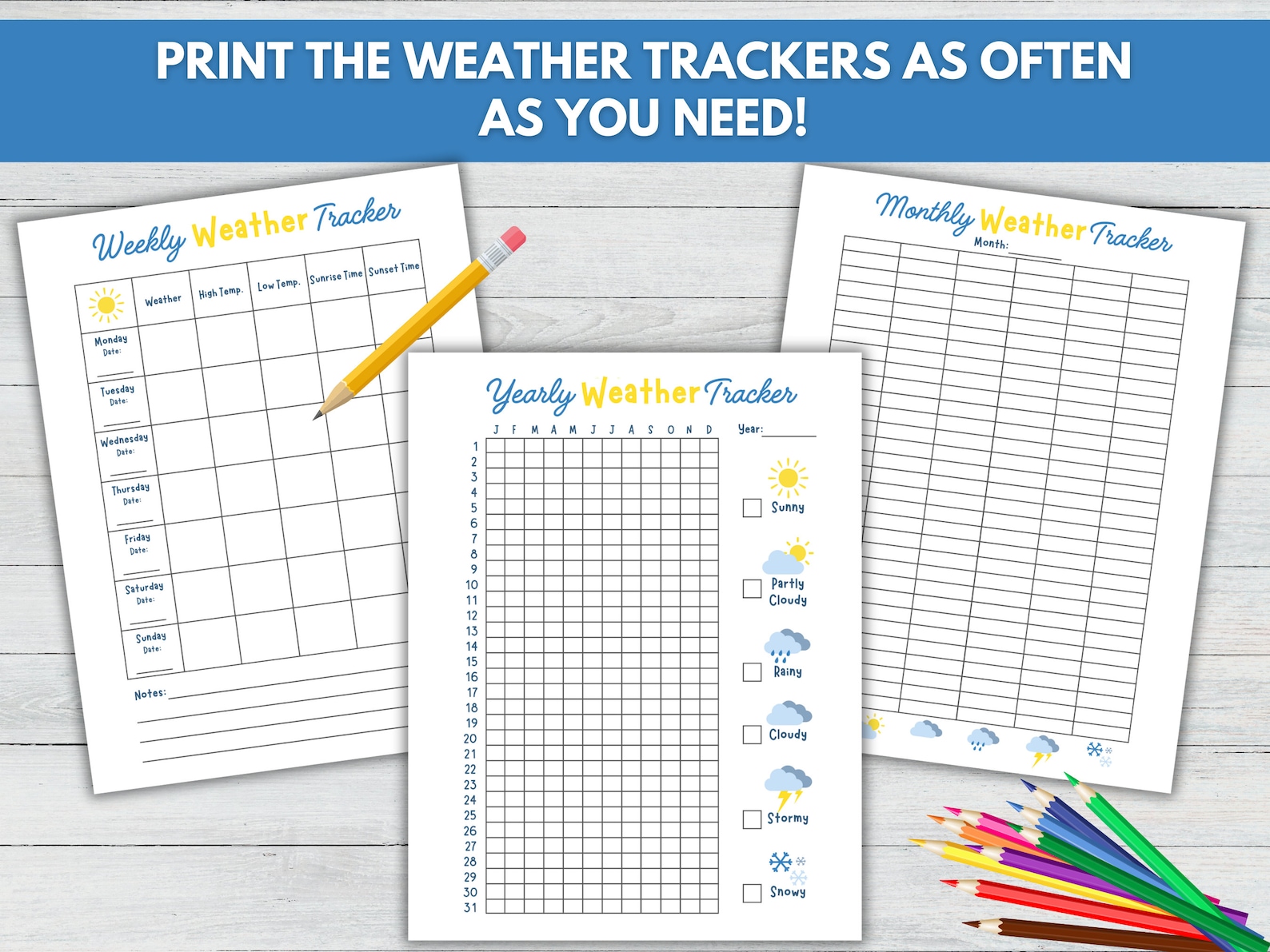 Weather Tracker Printable, Weekly Monthly Yearly Weather Chart, Kids ...