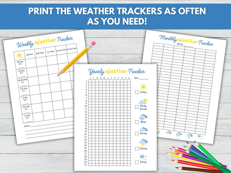 Weather Tracker Printable, Weekly Monthly Yearly Weather Chart, Kids ...