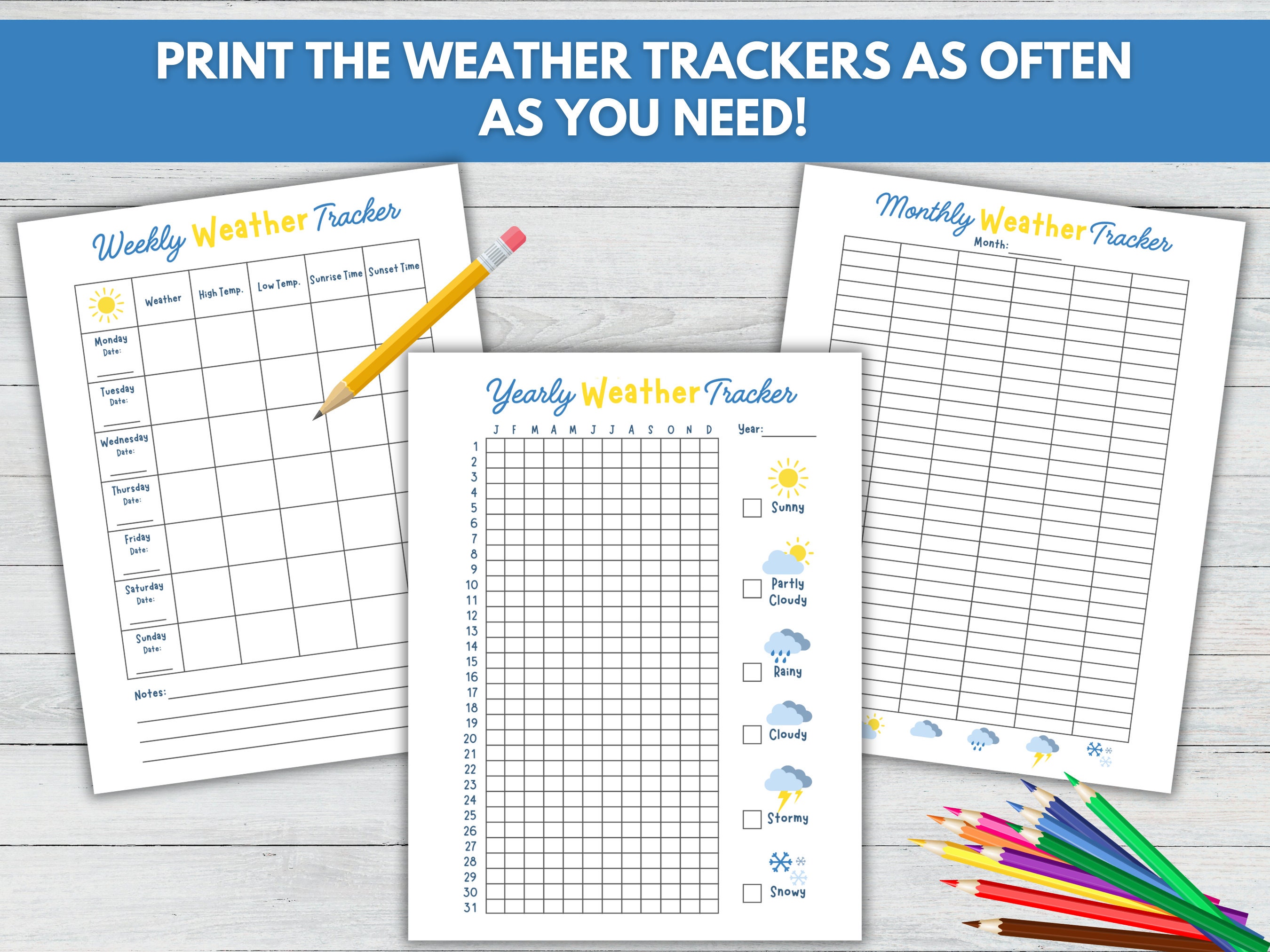 Weather Tracker Printable, Weekly Monthly Yearly Weather Chart, Kids ...