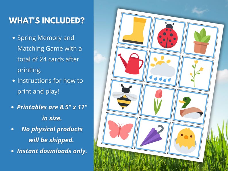 Spring Memory Game Printable, Spring Matching Game, Toddler Preschool ...