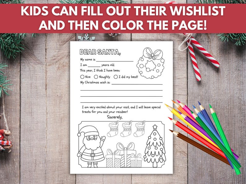 Letter to Santa Coloring Page, Printable Dear Santa Letter, Kids ...