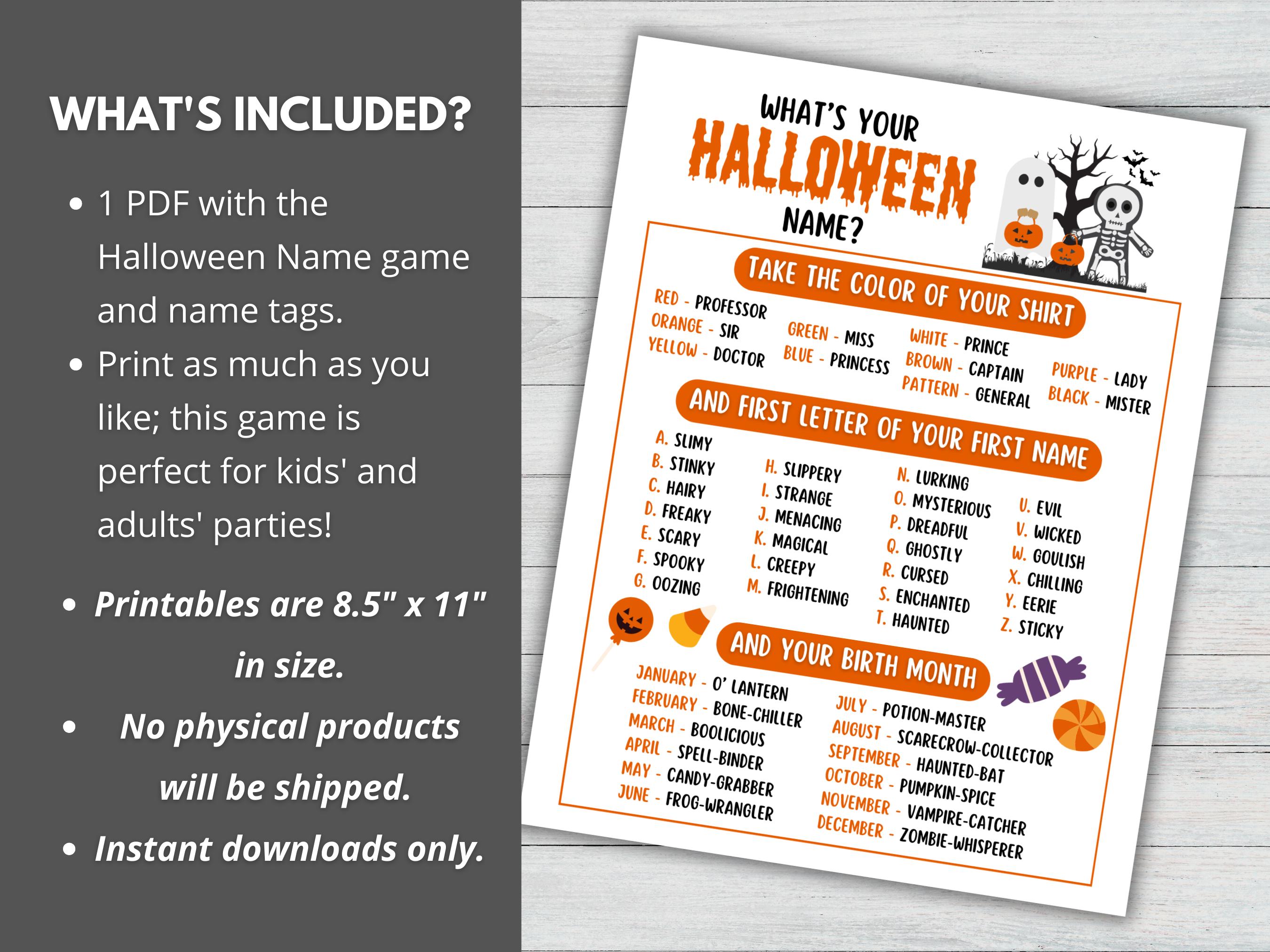 What's Your Halloween Name Game With Name Tags, Halloween Name ...