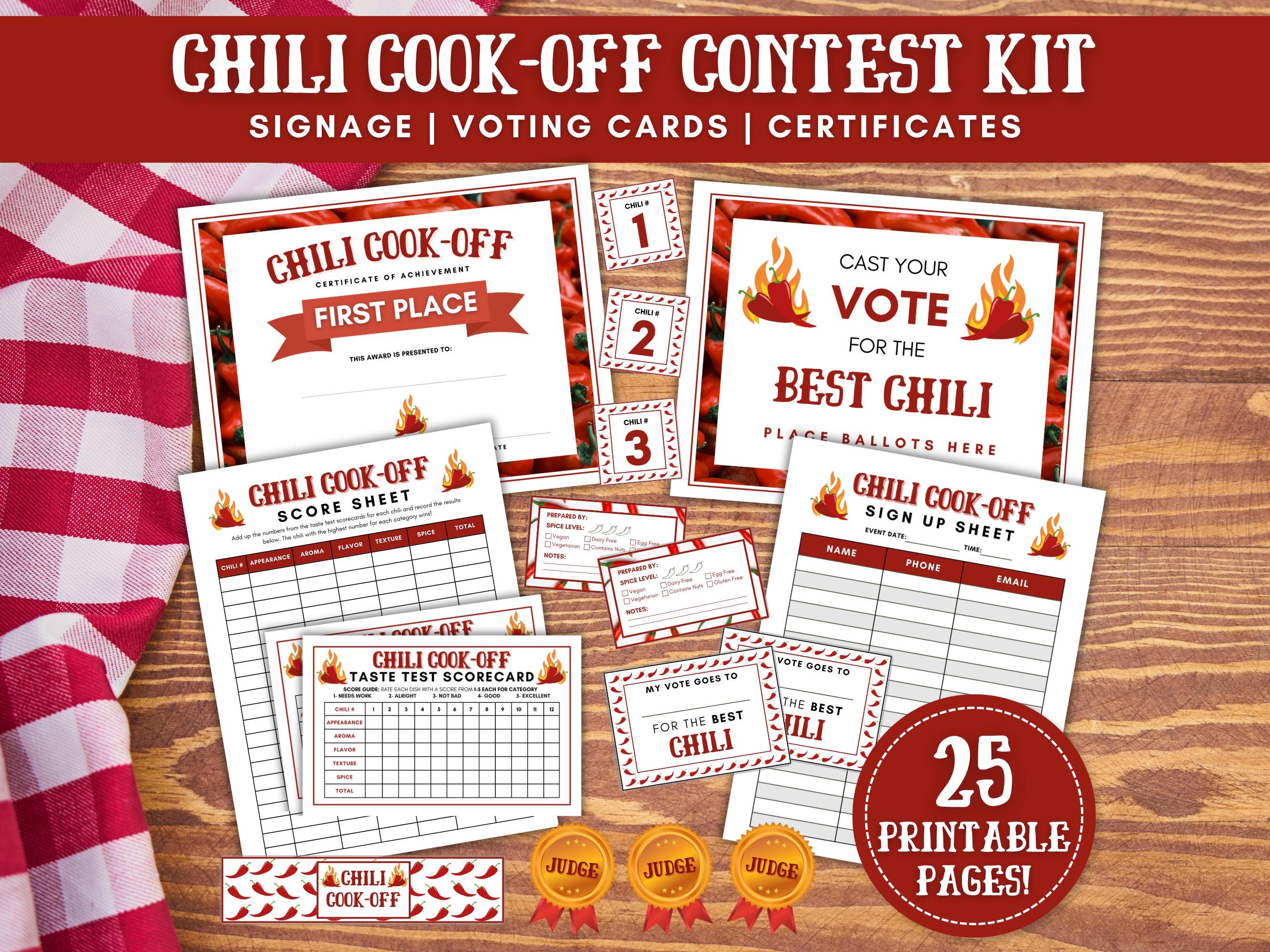 Chili Cook-off Contest Kit, Printable Chili Cook-off Party Award ...