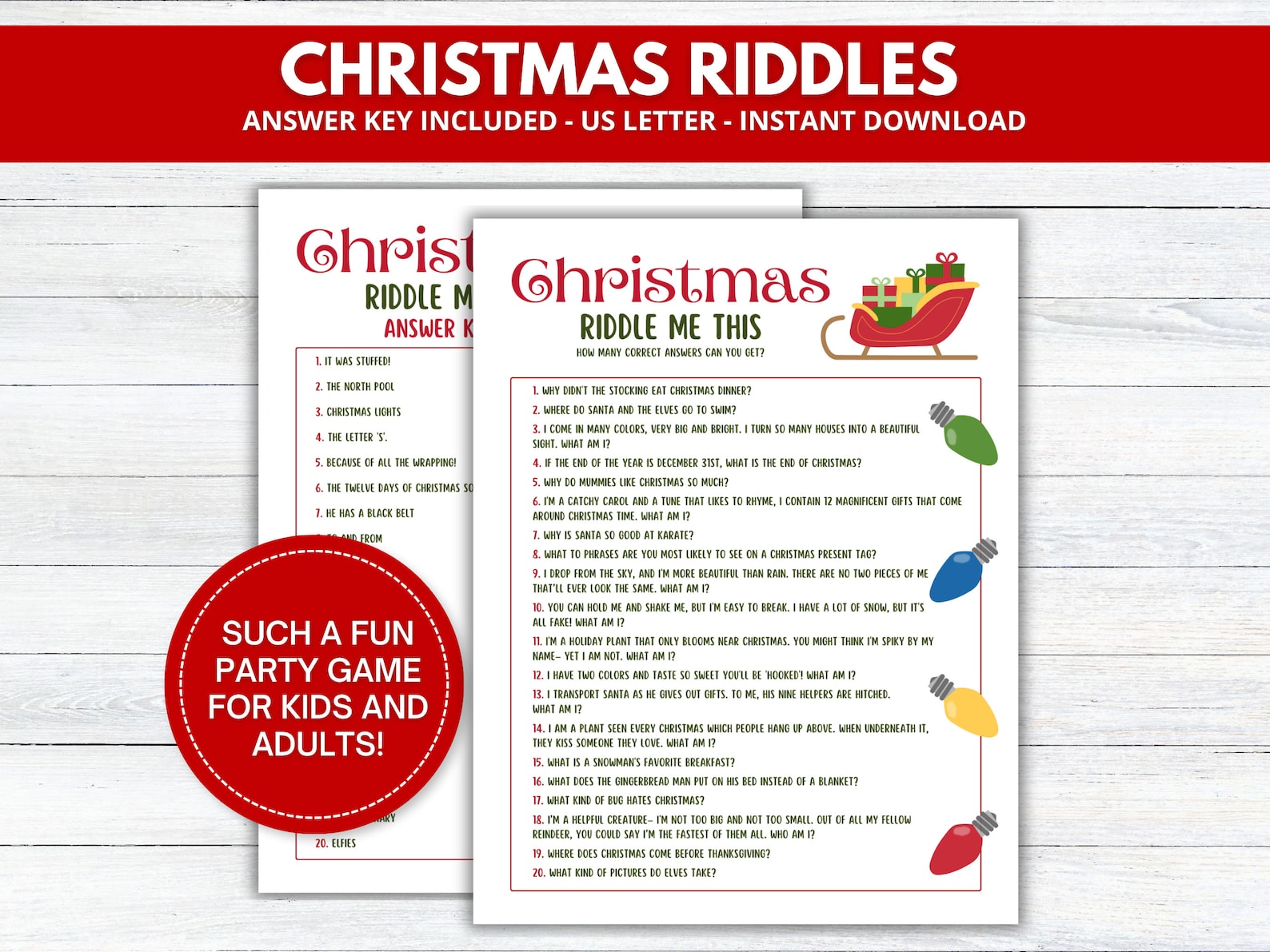 Christmas Riddles Game Printable Christmas Party Game - Etsy