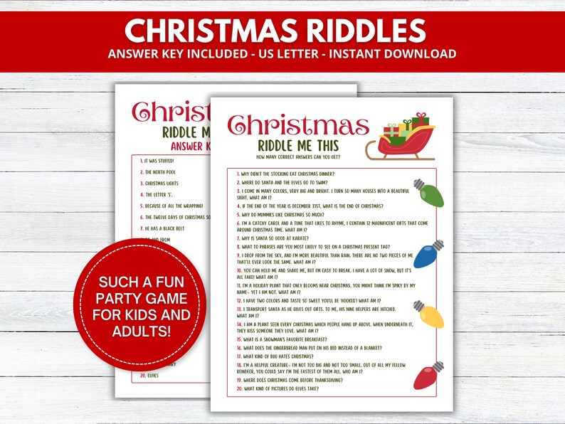 Christmas Riddles Game Printable Christmas Party Game - Etsy