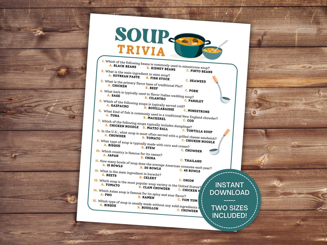 Soup Trivia Game, Printable Soup Quiz, Soup Cook-off Game, Soup ...