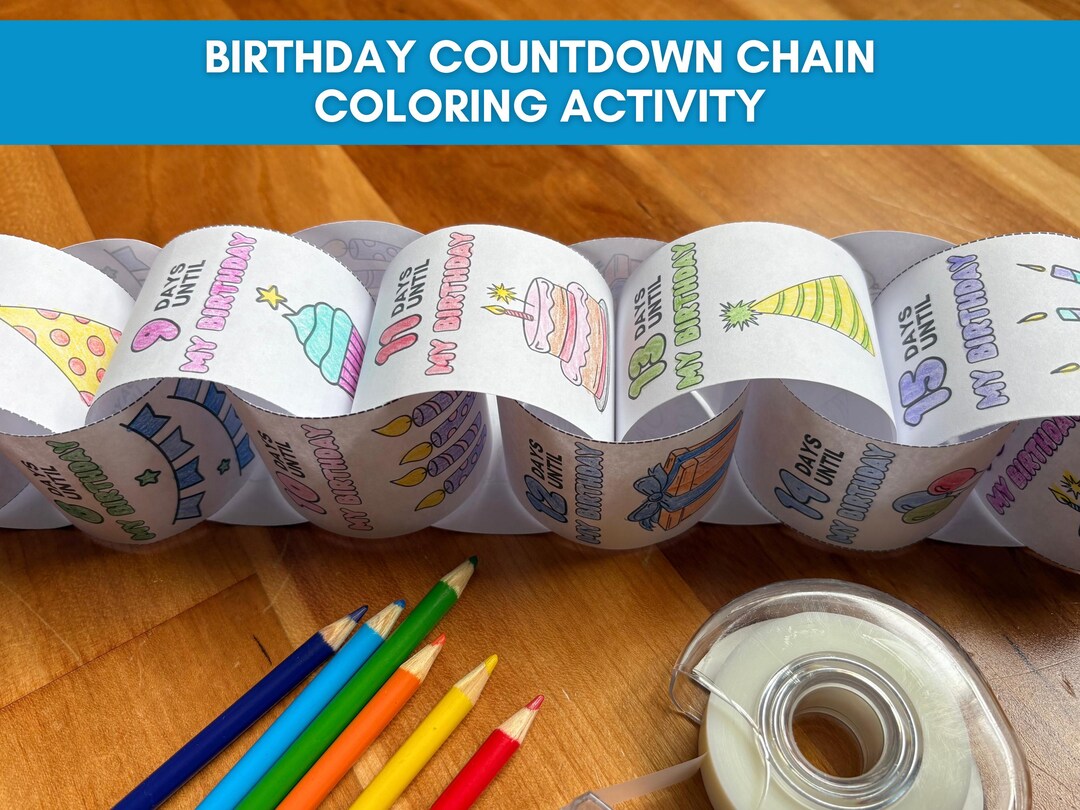 Birthday Countdown Chain, Birthday Countdown Sign, Paper Chain ...