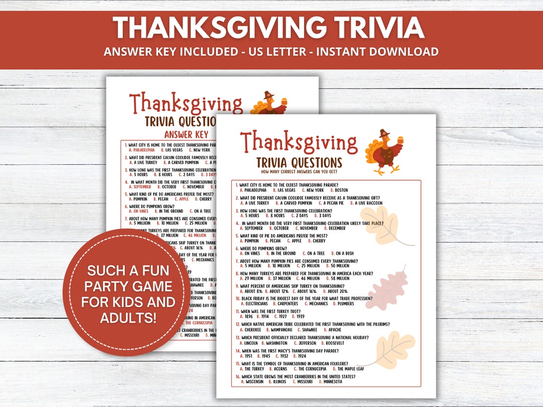 Thanksgiving Trivia Game, Printable Thanksgiving Trivia Questions, Fall ...