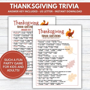 Thanksgiving Trivia Game, Printable Thanksgiving Trivia Questions, Fall ...