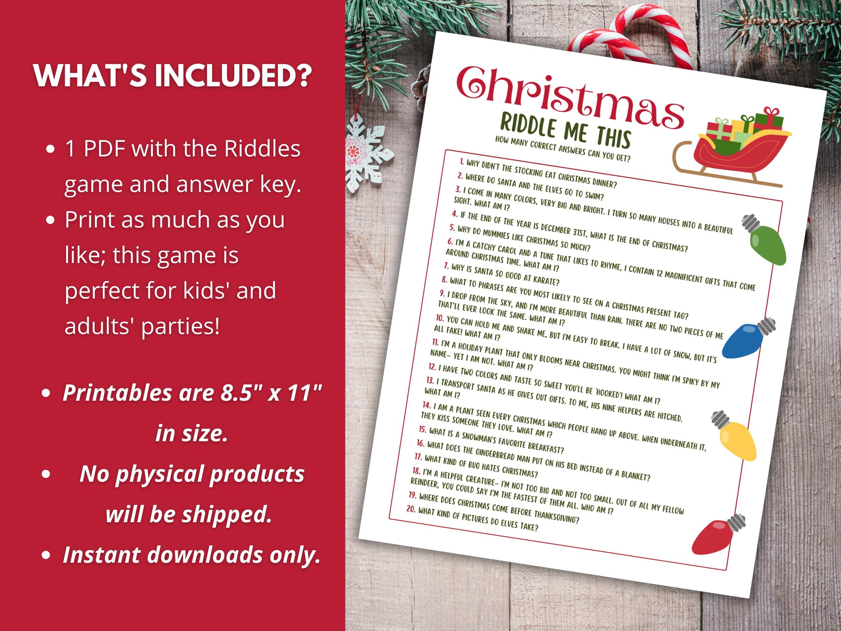 Christmas Riddles Printable Game, Riddle Me This, Christmas Office ...