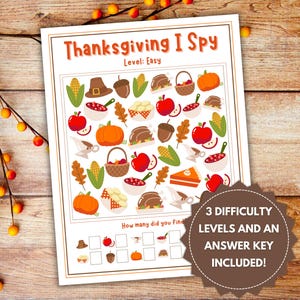 Thanksgiving I Spy Game for Kids, I Spy Printable, Seek and Find, Look ...