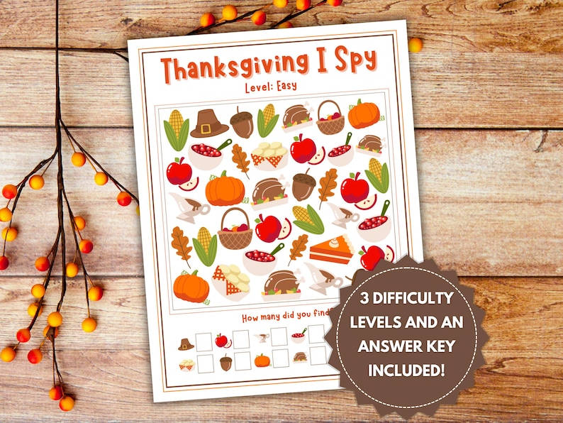 Thanksgiving I Spy Game for Kids, I Spy Printable, Seek and Find, Look ...