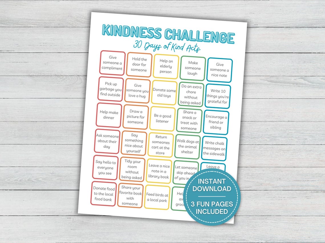 Acts of Kindness Calendar, Kindness Challenge, Kids Kindness Calendar ...