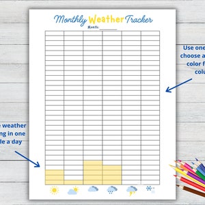 Weather Tracker Printable, Weekly Monthly Yearly Weather Chart, Kids ...