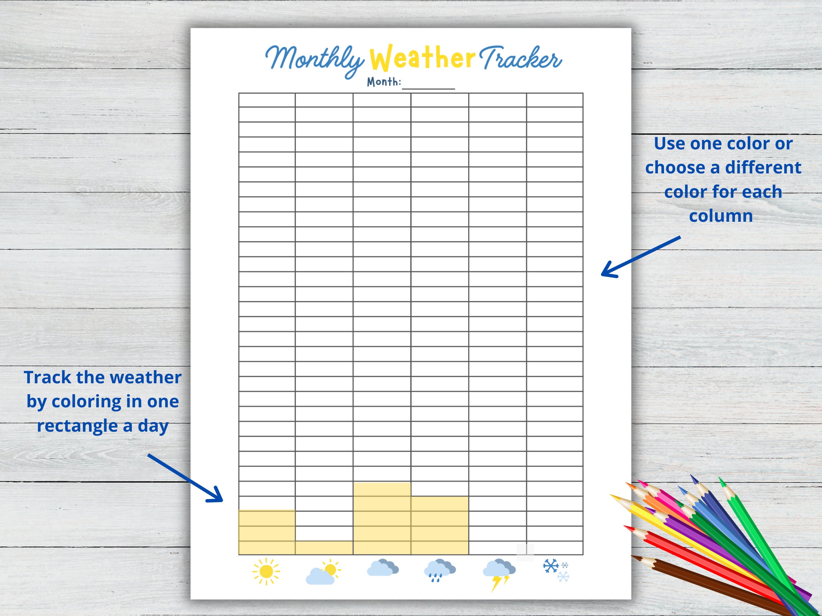 Weather Tracker Printable, Weekly Monthly Yearly Weather Chart, Kids ...