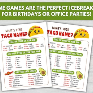 What's Your Taco Name Game With Name Tags, Taco Party Game, Mexican ...