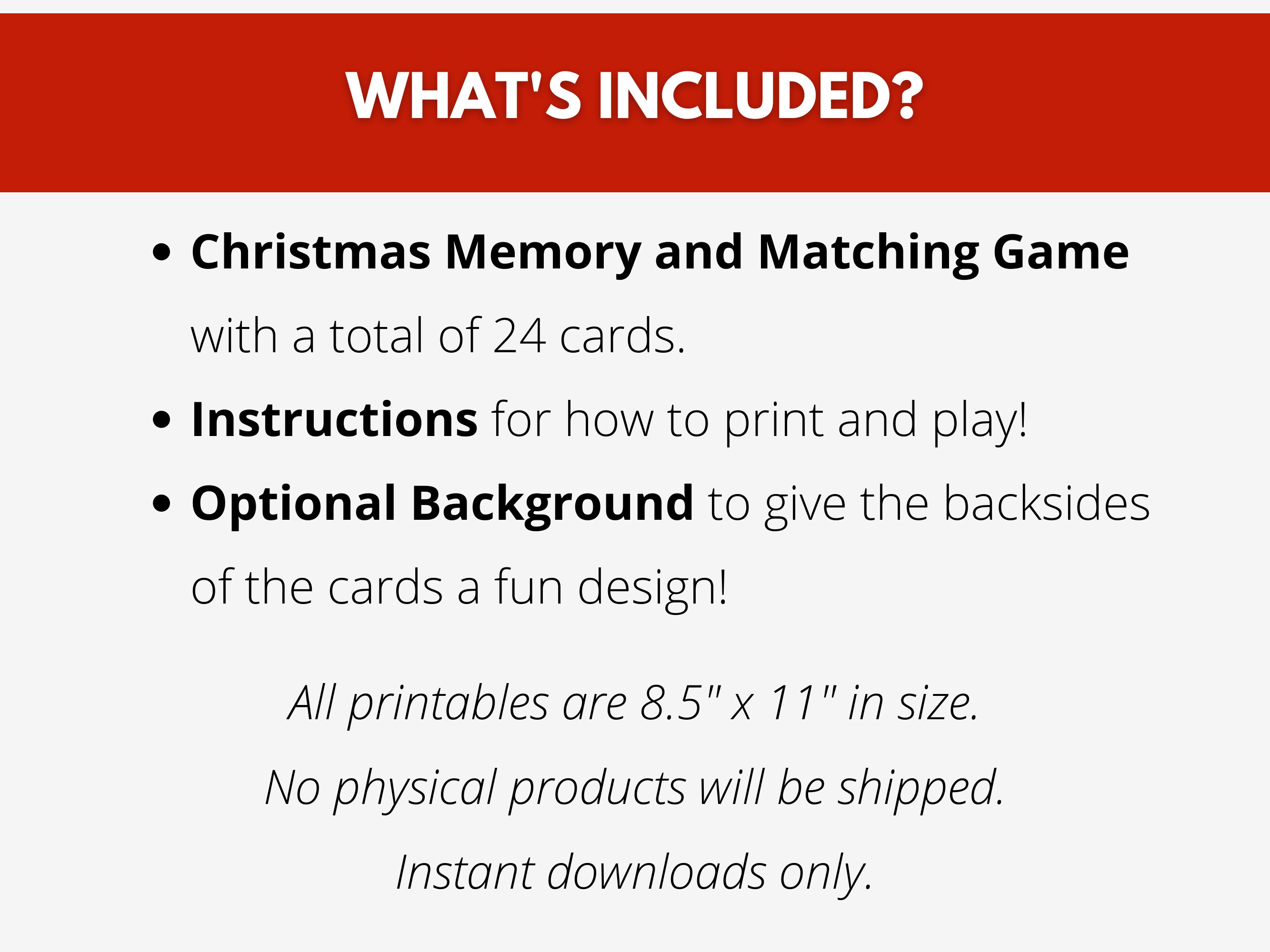 Christmas Memory & Matching Game, Christmas Memory Cards, Christmas ...