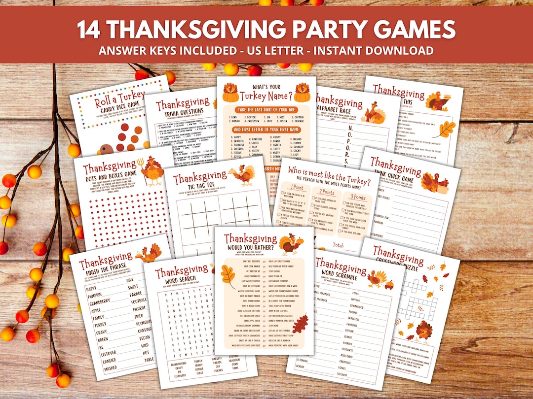 14 Thanksgiving Games Bundle, Printable Thanksgiving Party Games ...