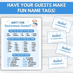 What's Your Snowman Name Game With Name Tags, Christmas Game, Christmas ...