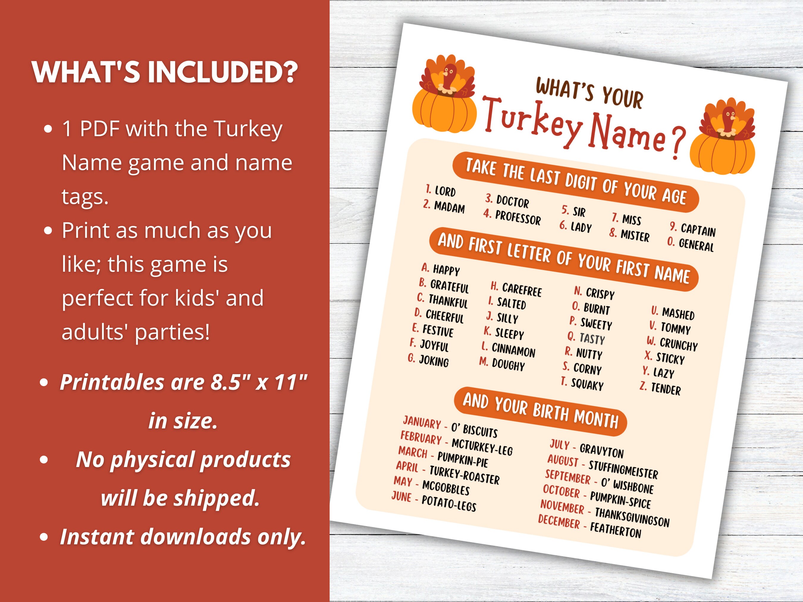 What's Your Turkey Name Game With Name Tags, Thanksgiving Game ...