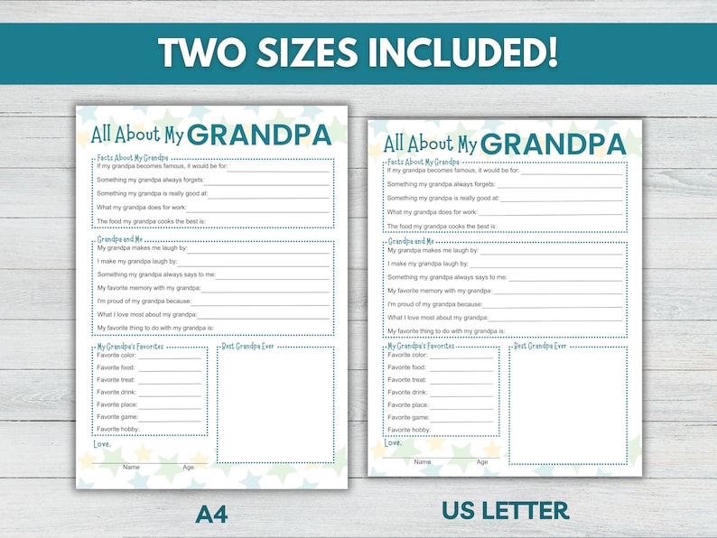 All About My Grandpa Printable, Grandparents Day, Fathers Day Gift ...