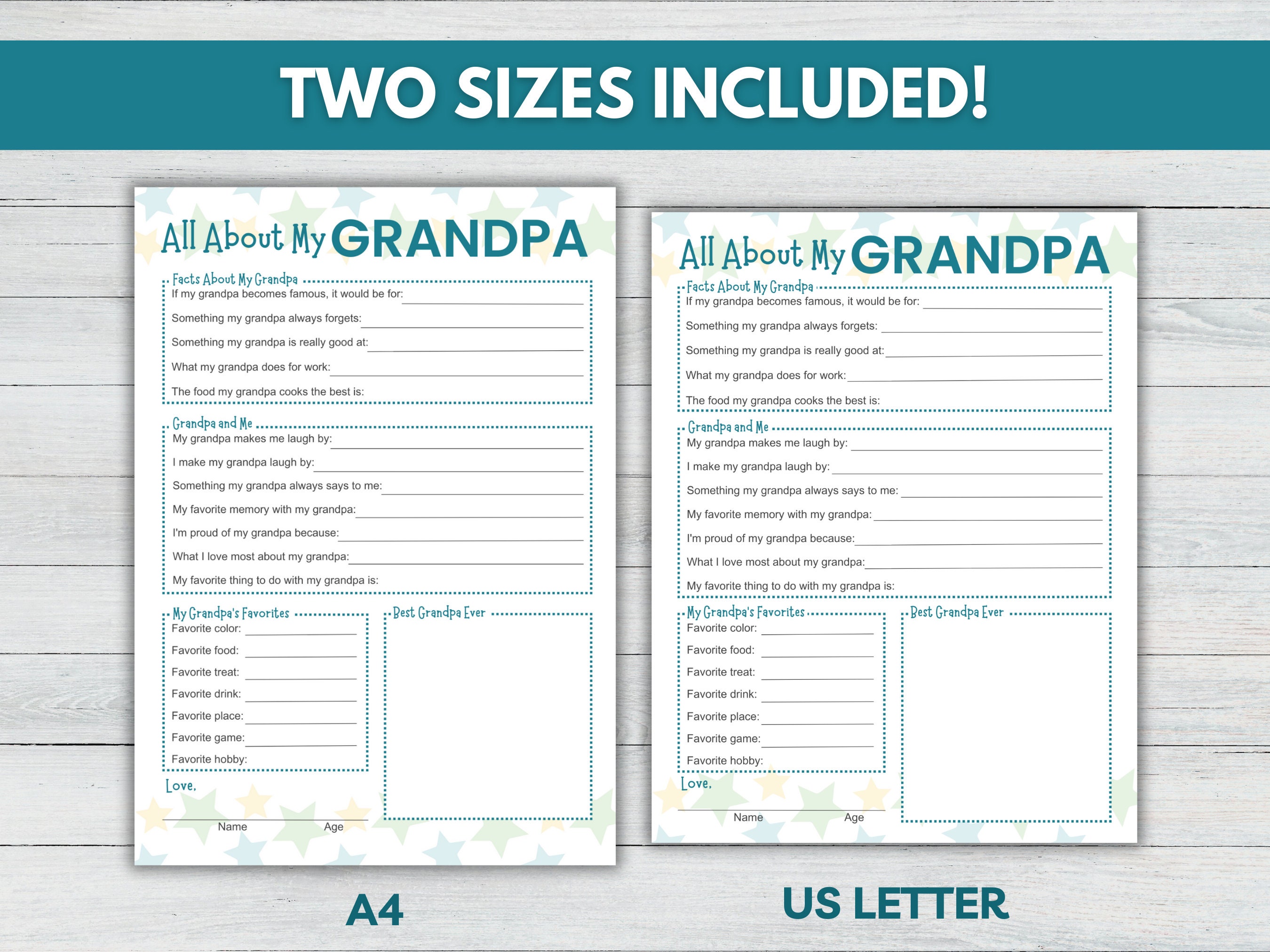 All About My Grandpa Printable, Grandparents Day, Fathers Day Gift ...