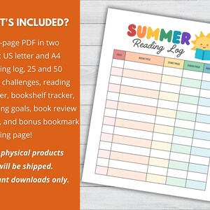 Kids Summer Reading Log, Summer Book Log, Summer Reading Chart, Kids ...