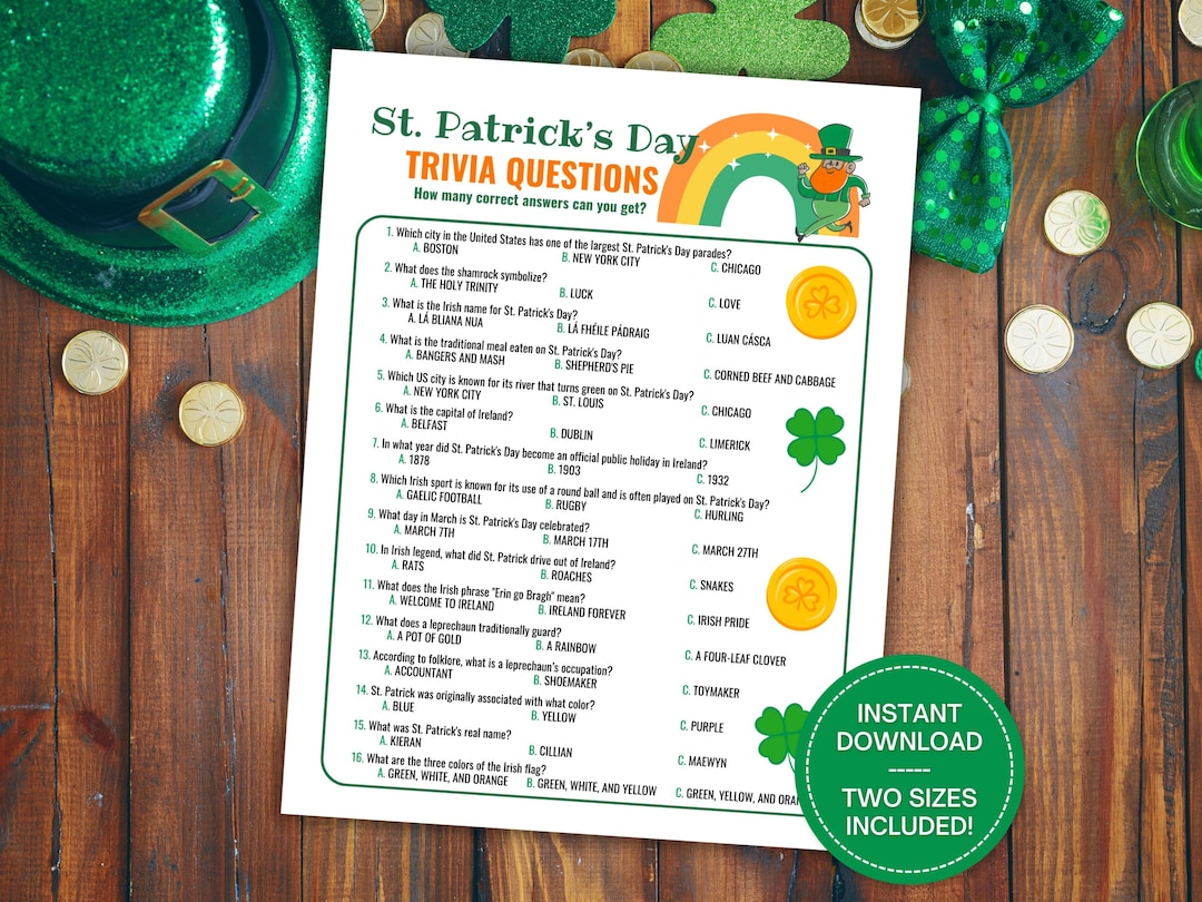 St Patrick's Day Trivia, St Patrick's Day Quiz, St Patty's Day Game, St ...