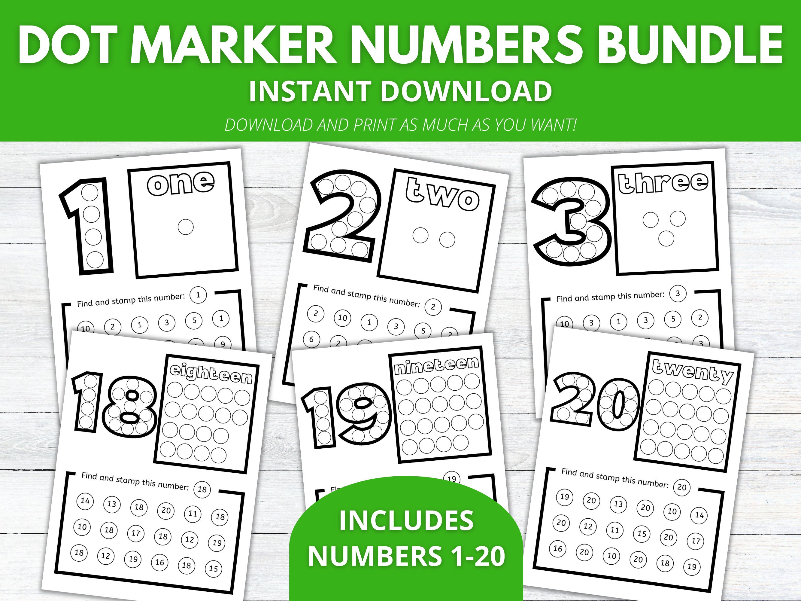 Dot Marker Numbers Printable, Dot the Numbers Activity, Number ...