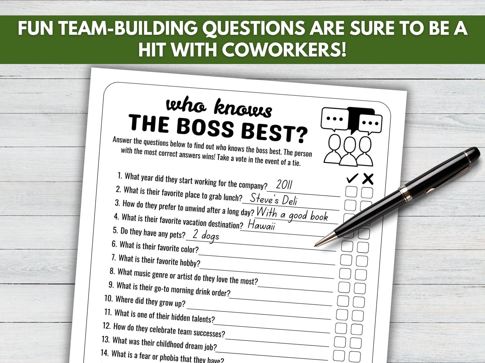 Who Knows the Boss Best Game, Printable Office Party Game, Boss Trivia ...
