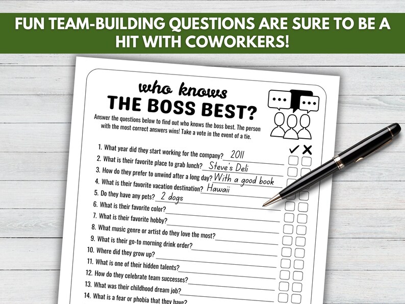 Who Knows the Boss Best Game, Printable Office Party Game, Boss Trivia ...