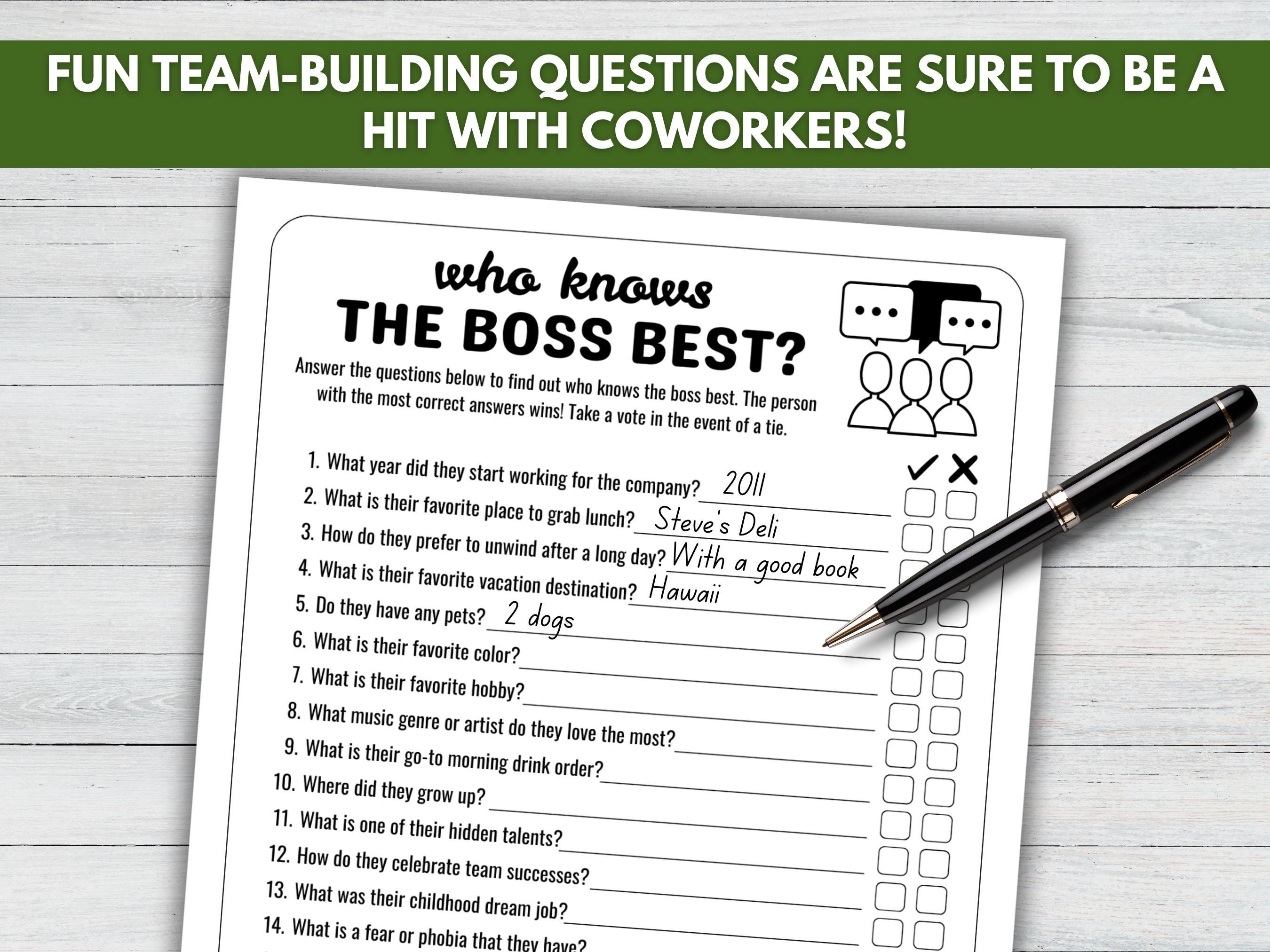 Who Knows the Boss Best Game, Printable Office Party Game, Boss Trivia ...