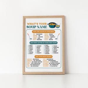 What's Your Soup Name Game + Name Tags, Soup Cook-off Party Activity ...